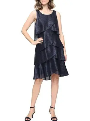 SL FASHIONS SL FASHIONS Metallic Ruffle Sleeveless Cocktail Dress