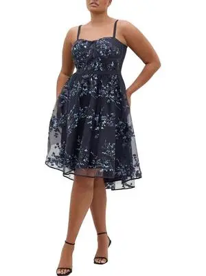 City Chic Ambrosia Lace Fit & Flare Dress - Navy