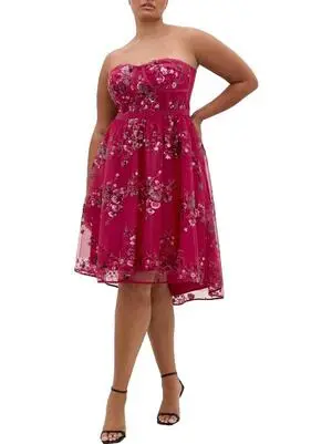 City Chic Ambrosia Lace Fit & Flare Dress - Raspberry