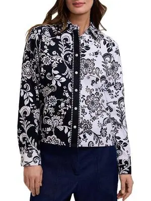 Foxcroft Jodie Daisy Colorblock Cotton Shirt - Black/multi