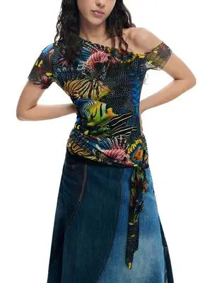 Desigual Tie Hem T-shirt - Black