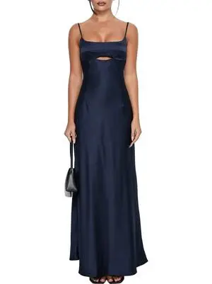 PRINCESS POLLY Princess Polly Sleeveless Satin Maxi Gown With Cutout