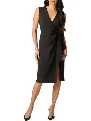 Adrianna Papell Sleeveless Bow Crepe Sheath Dress - Black