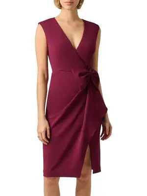 Adrianna Papell Sleeveless Bow Crepe Sheath Dress - Cabernet
