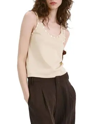 Mango Button Trim Tank - Ecru