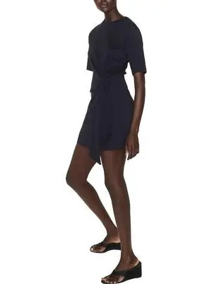 Mango Side Tie Stretch Cotton T-shirt Minidress - Navy