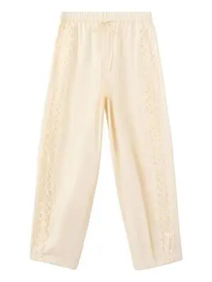 Mango Embroidered Cotton Drawstring Pants - Ecru