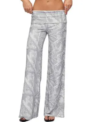 EDIKTED Cammy Camo Wide Leg Foldover Pants