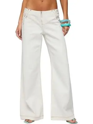 EDIKTED Kianni Studded Low Rise Wide Leg Jeans