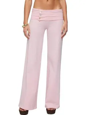 EDIKTED Poppy Wide Leg Button Foldover Pants - Pink