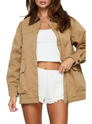 PRINCESS POLLY Princess Polly Philette Oversized Utility Jacket With Faux Leather Collar