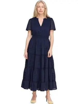 FINERY LONDON Petite Juniper Short Sleeve Midi Dress - Navy