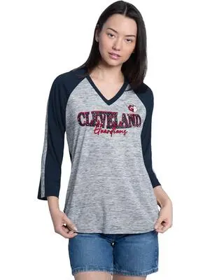 G-III 4HER BY CARL BANKS Cleveland Guardians Speed Training 3/4-sleeve Rhinestone V-neck T-shirt - Navy