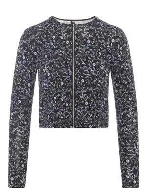 RIFF Floral Print Zip-up Long Sleeve Top - Black