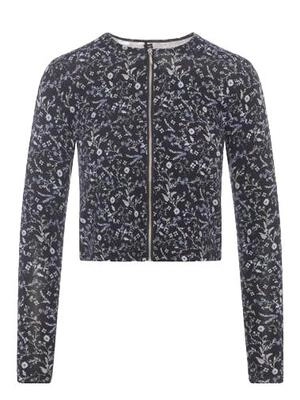 RIFF Floral Print Zip-up Long Sleeve Top - Black