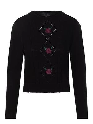 DICIANNOVE Cable Knit Embroidered Sweater - Black
