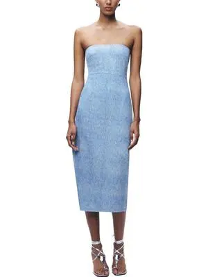 NOCTURNE Stone-detail Strapless Midi Dress - Blue
