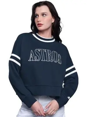 STARTER Houston Astros Power Play Cropped Pullover Sweatshirt - Navy