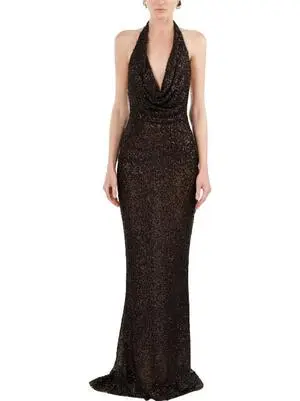 NOCTURNE Off-shoulder Embellished Maxi Dress - Brown