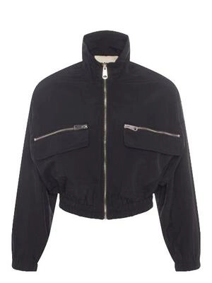 HASHTAG Cropped Dolman Bomber Jacket With Exposed Zipper - Black