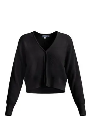 NONI Textured Stripe Cropped Knit Cardigan - Black
