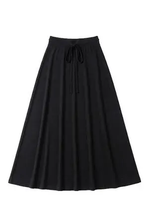 POSITIVE Maxi A-line Ribbed Skirt With Drawstring Waist - Black