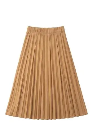 ASPECT Crinkle Pleated Elastic Waist Midi Skirt - Cognac