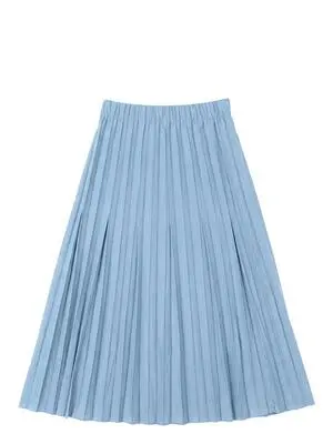 ASPECT Crinkle Pleated Elastic Waist Midi Skirt - Light Denim