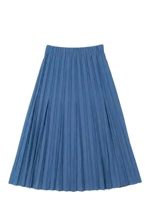 ASPECT Crinkle Pleated Elastic Waist Midi Skirt - Medium Denim