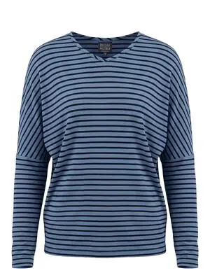 BUHU Striped Viscose-blend V-neck Top - Blue