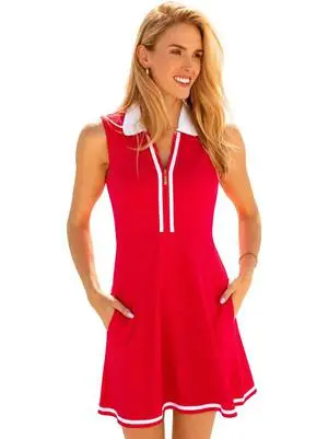 CABANA LIFE Sleeveless Collared Sport Dress With Contrast Trim - Red