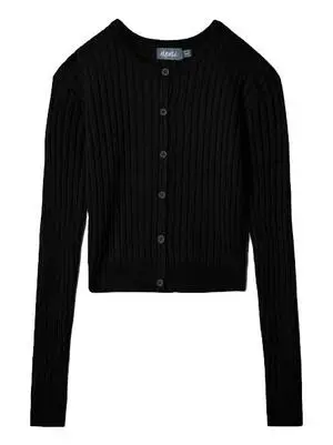 NONI Wide Rib Button Front Knit Cardigan Sweater - Black