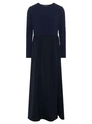 NONI Modal Satin Long Sleeve Combo Slip Dress - Navy