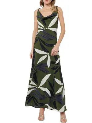 CIEBON Charisse Abstract Floral Print Maxi Dress - Green Multi