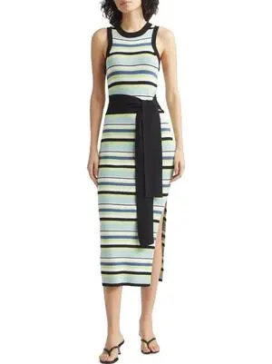 TOCCIN Piper Tie Front Midi Dress - Ocean/keylime Multi