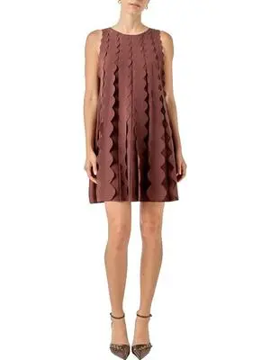 English Factory English Factory Scalloped Sleeveless Shift Dress Brown