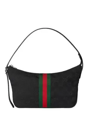 Gucci GUCCI Black GG Canvas Tote Bag With Green And Red Web Detail Black