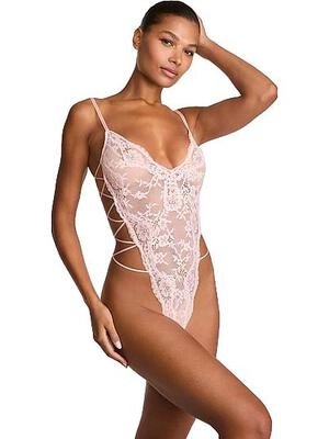 Victoria's Secret Dream Angels Lace Strappy Peekaboo Teddy - Pink