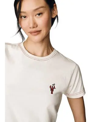 ROWING BLAZERS Embroidered Lobster Cotton T-shirt - Cream