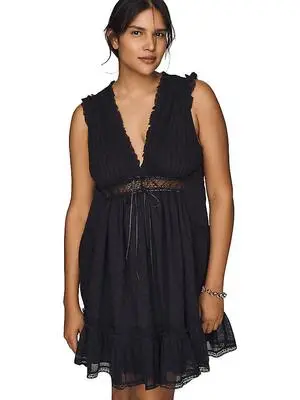 Anthropologie 100% Cotton Ruffled Mini Dress - Black