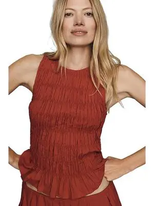 Faithfull The Brand Cales Top Smocked Cotton Sleeveless Blouse - Chilli