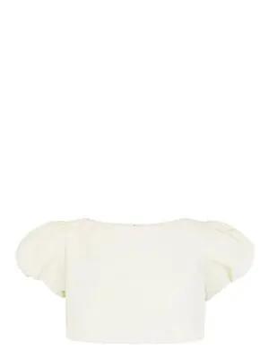 HARRIS TAPPER Harris Tapper Ivory Cotton Crop Top With Puff Sleeves