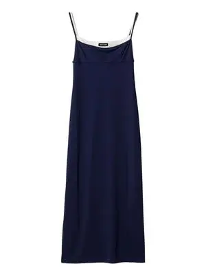 Miu Miu Miu Miu Stretch Jersey Midi Dress With Jacquard Logo Blue