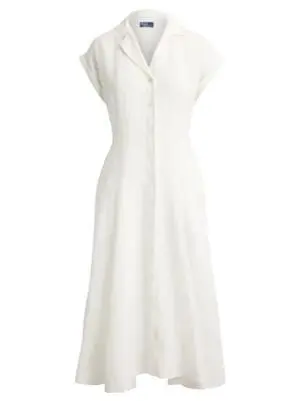 Polo Ralph Lauren A-line Linen Midi Shirt Dress - White