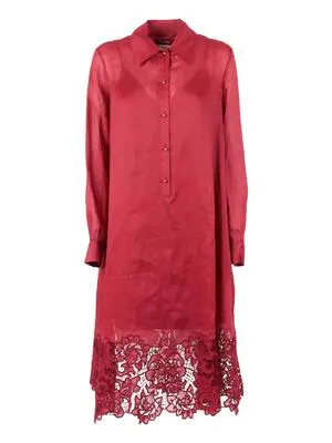 Max Mara Lace Detailed Midi Shirt Dress - Red