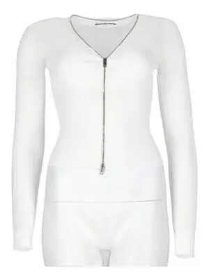 Alexander Wang Ribbed-knit Zip-fastening V-neck Cardigan - White