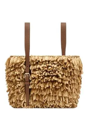 VALEXTRA Soft Wavy Raffia Bucket Bag - Beige/chocolate Brown