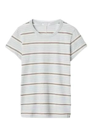 Rag & Bone Rag & Bone Striped Crew Neck T-Shirt Light Blue Multi