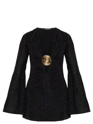 Oseree Lurex Plunge Mini Dress With Gold-tone Spiral Hardware - Black