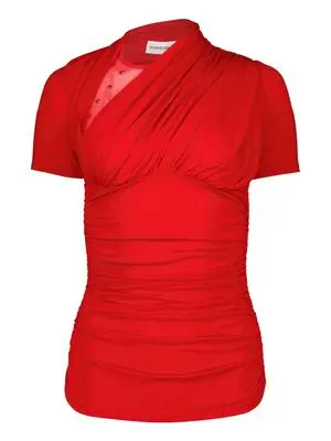 MARINE SERRE Short Sleeve Top With Asymmetrical Cutouts - Red